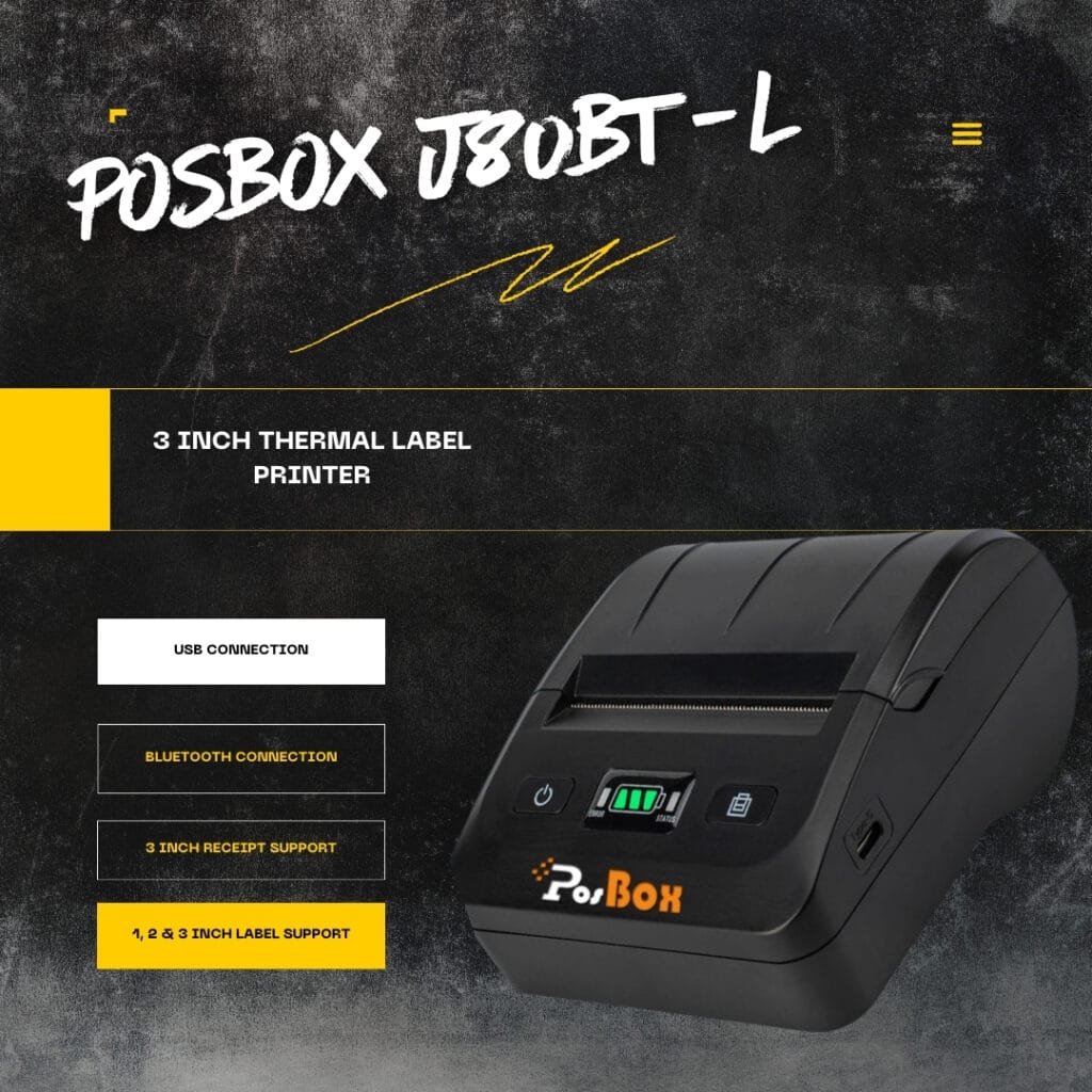 3" Portable Label & Receipt Printer USB + Bluetooth - 2600mAh - Posbox